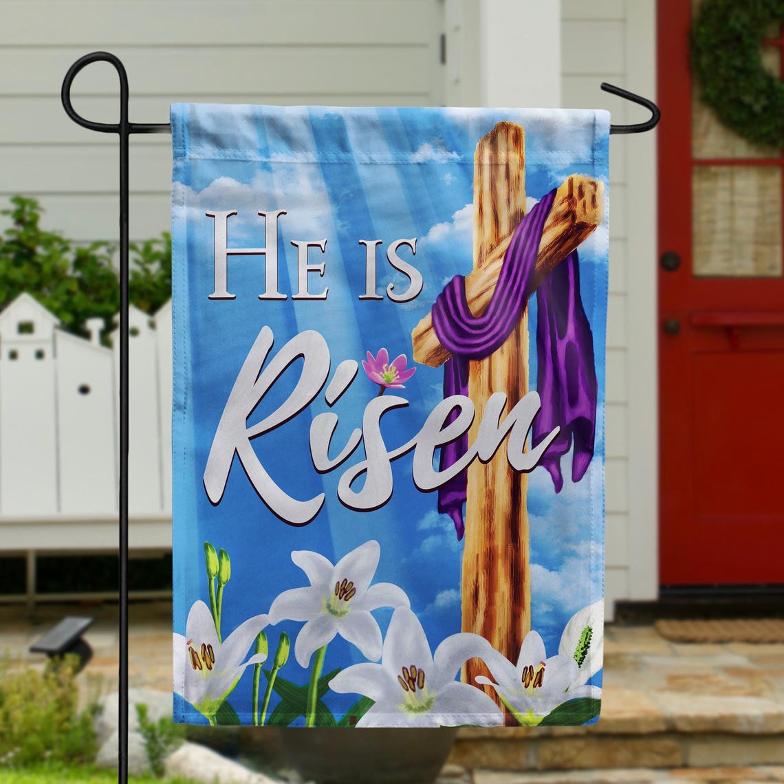 He is Risen Garden Flag Easter Cross Flag, Lilies Easter Flag ...