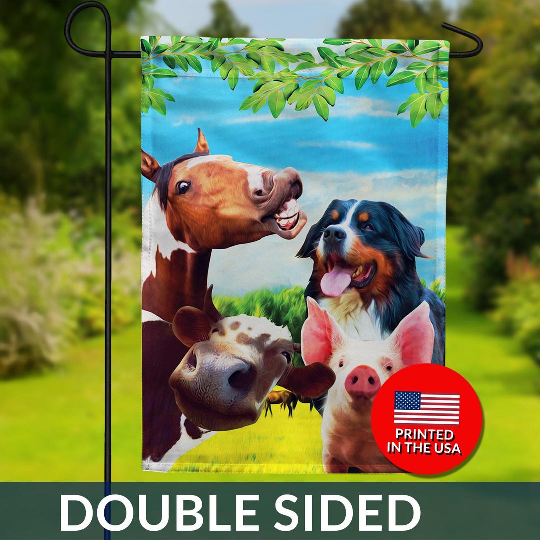 Funny Farm Friends Double Sided Flag - Horse Cow Dog Pig, Country ...