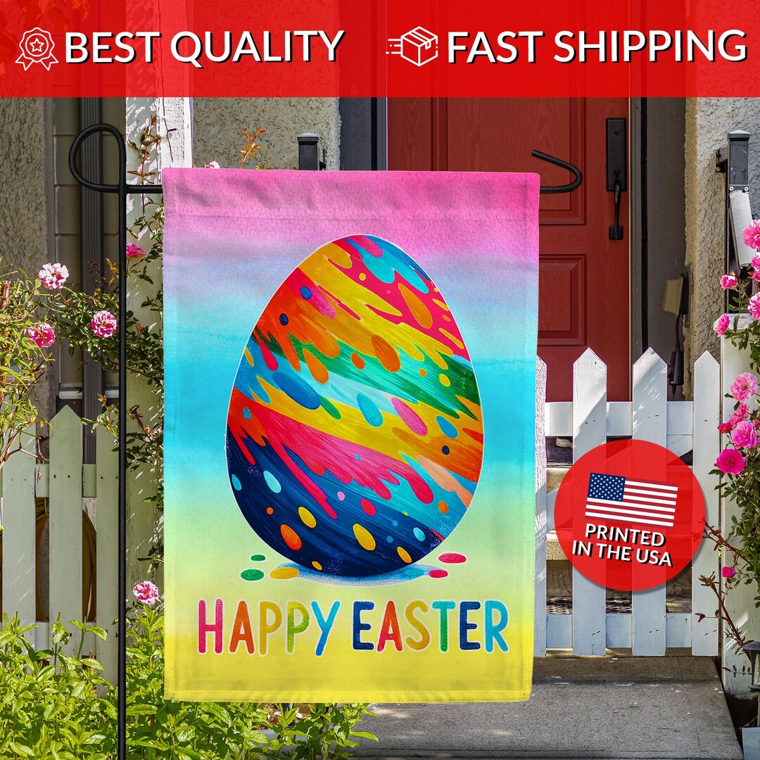 Colorful Easter Egg Double Sided Flag - Happy Easter With Egg Flag ...