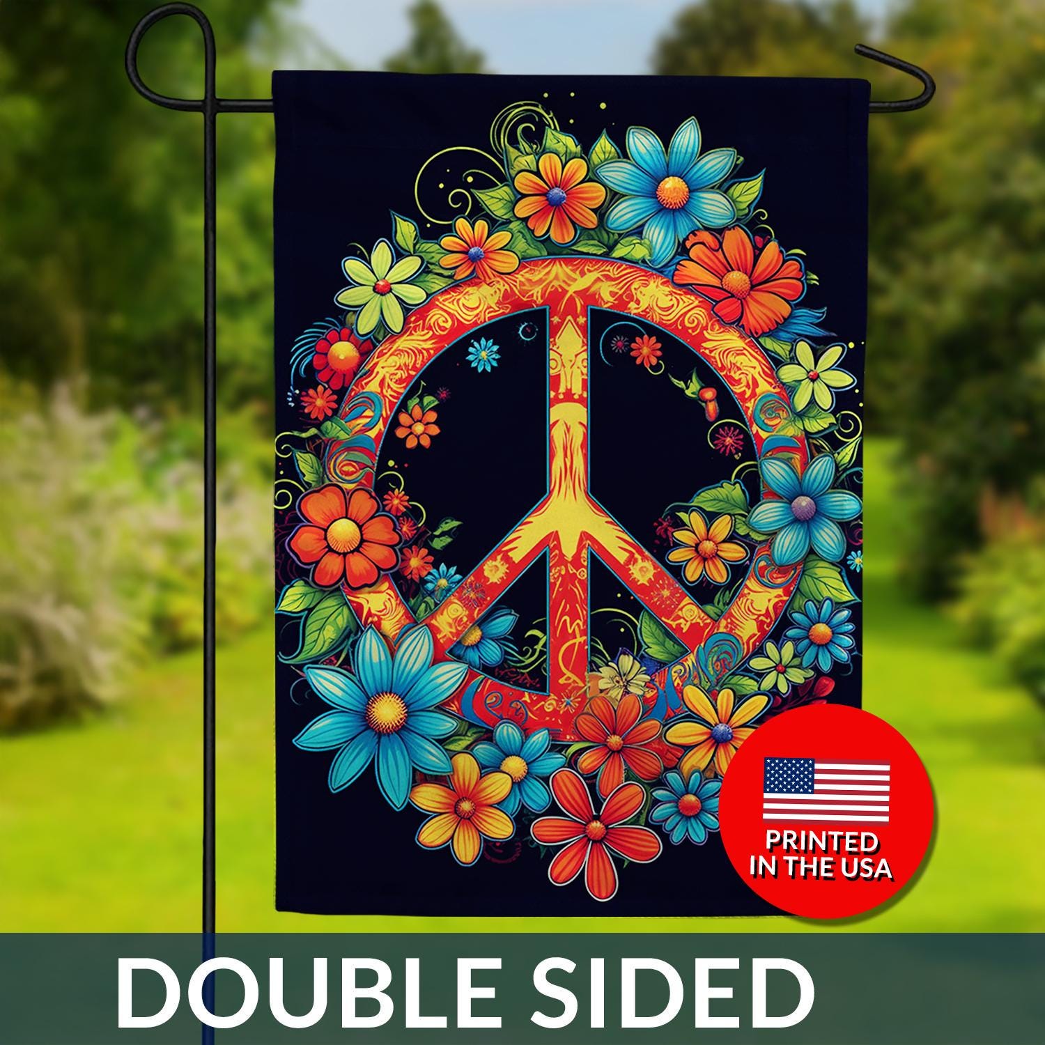 Floral Peace Sign Flag – Double Sided Bohemian Garden Decor - Etsy
