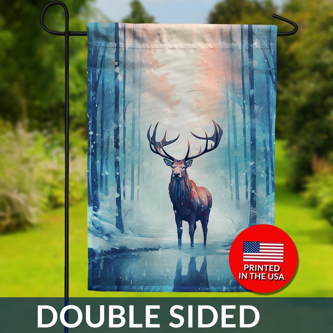 Winter Elk Double Sided Flag - Majestic Wildlife Flag, Snow Forest Flag ...
