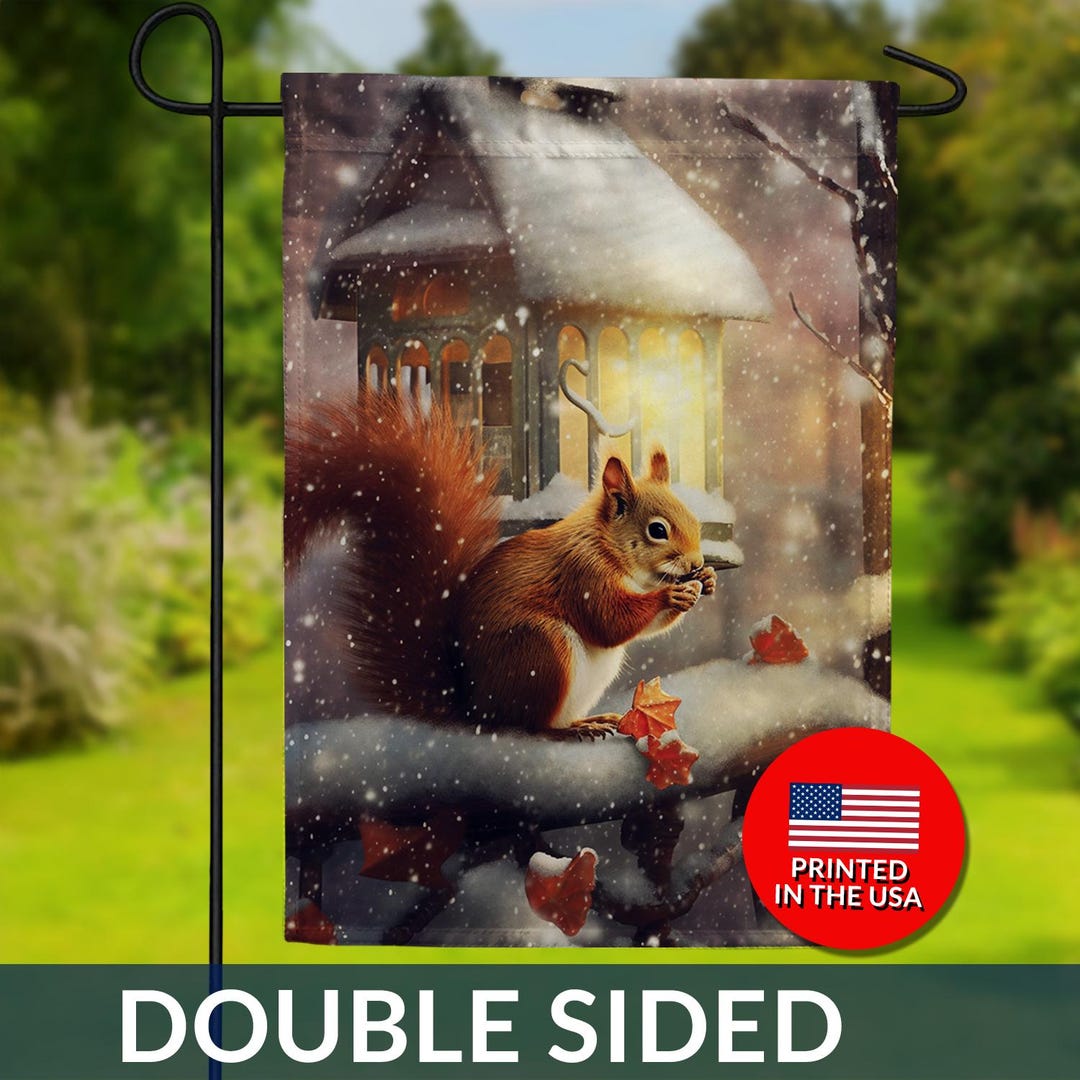 Squirrel Snack Double Sided Flag - Woodland Scene With Birdhouse ...