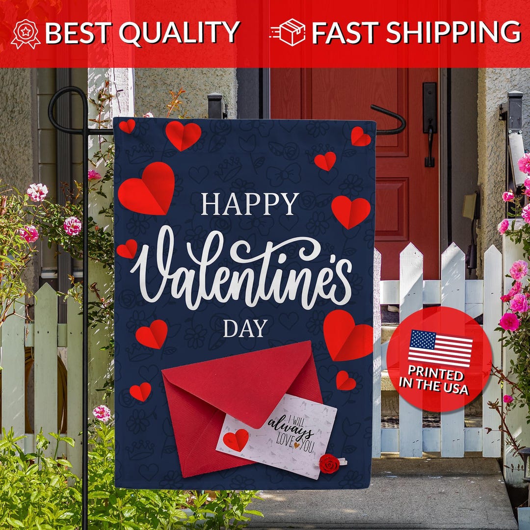 Happy Valentine's Day Flag - Valentine Flag, Romantic Flag, Love Heart ...