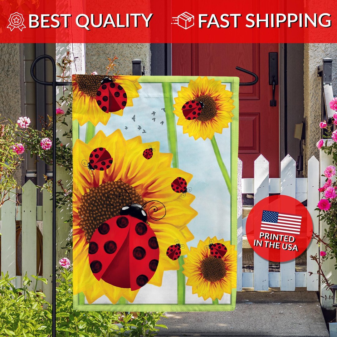 Sunflower and Ladybug Flag – Summer Garden Decor, Bright Sunflower Flag ...