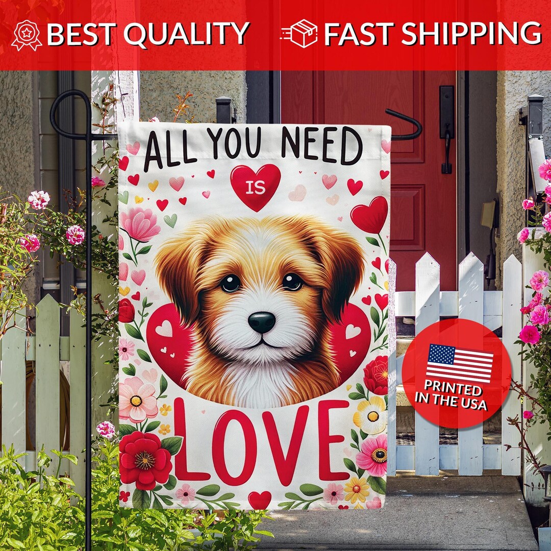 Happy Valentine's Day Double Sided Flag - Valentine Puppy Flag, All You ...