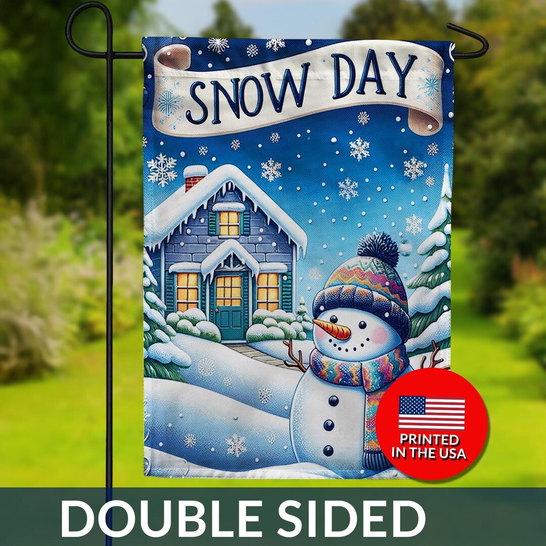 Cozy Snow Day Double Sided Flag - Winter Cottage Flag, Snowman Flag ...