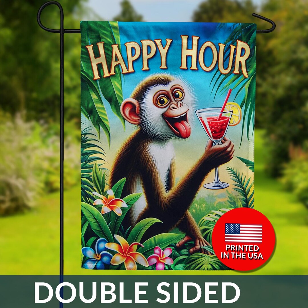 Happy Hour Monkey Double Sided Flag - Tropical Party Flag, Monkey ...