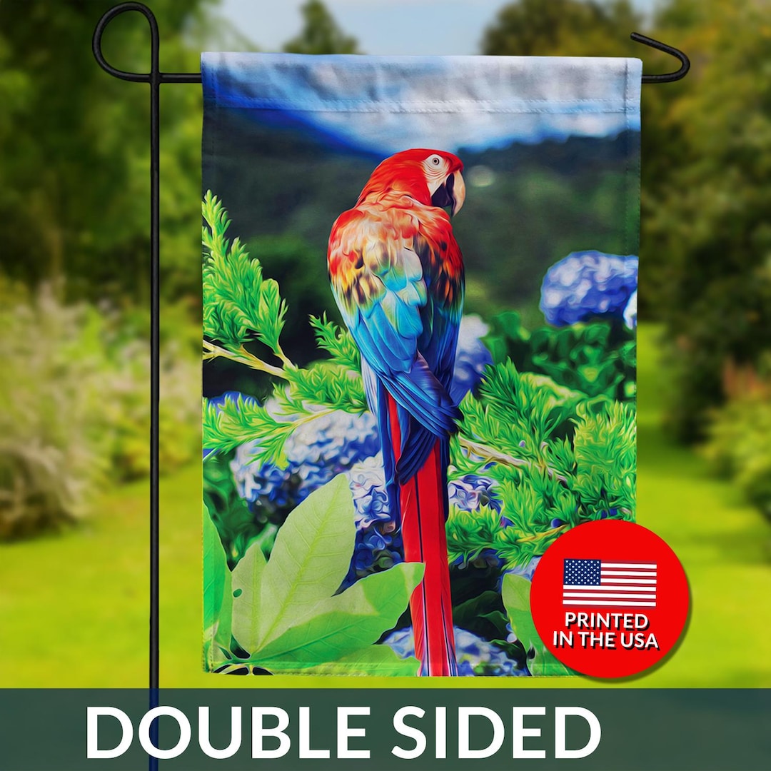 Scarlet Macaw Double Sided Flag - Tropical Parrot Flag, Blue Hydrangea ...