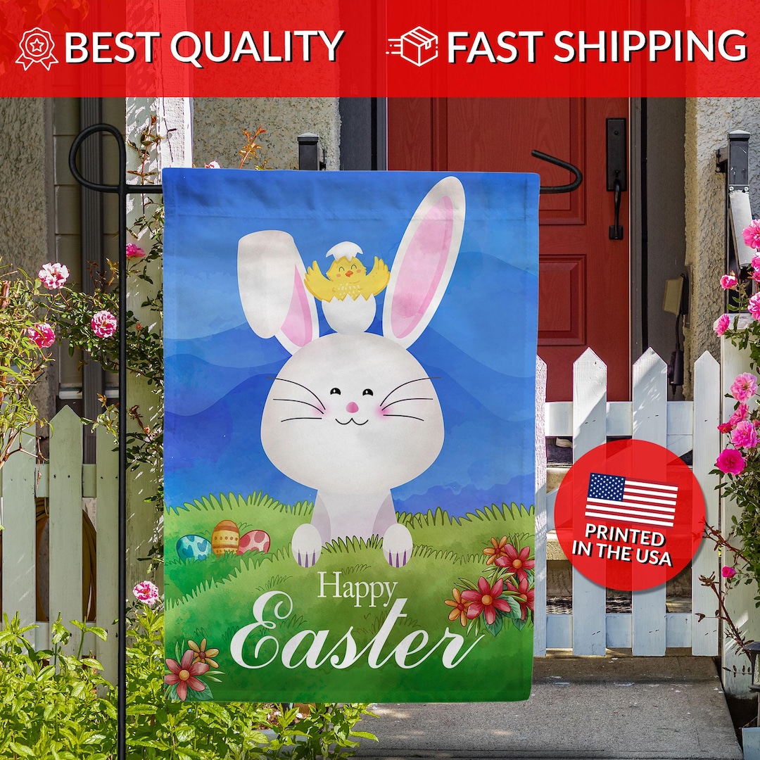 Happy Easter Bunny Double Sided Flag - Easter Garden Flag, Cute Easter ...