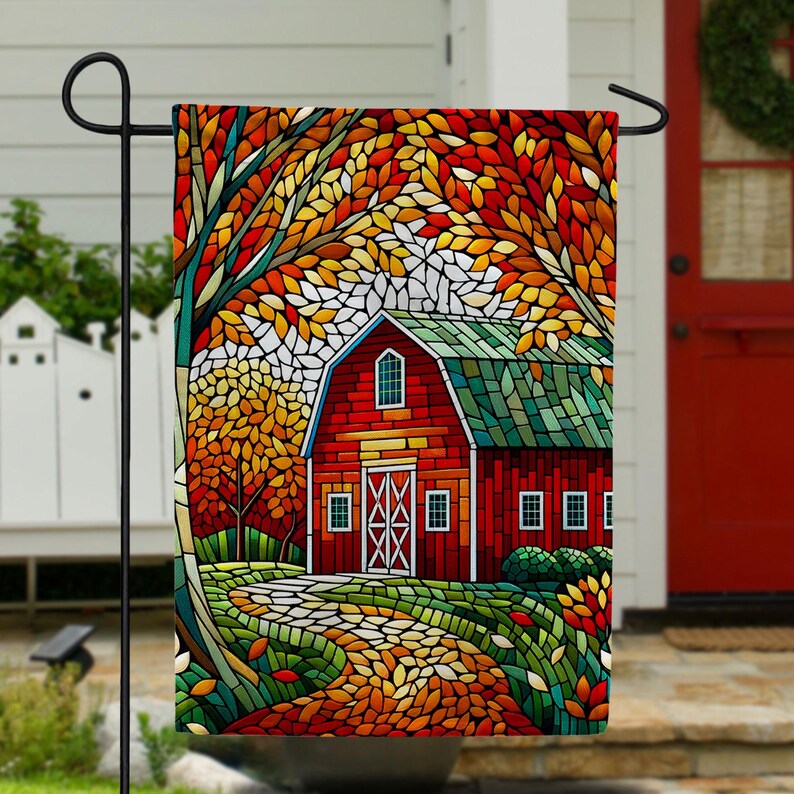 Autumn Barn Mosaic Flag – Double Sided Fall Decor - Etsy