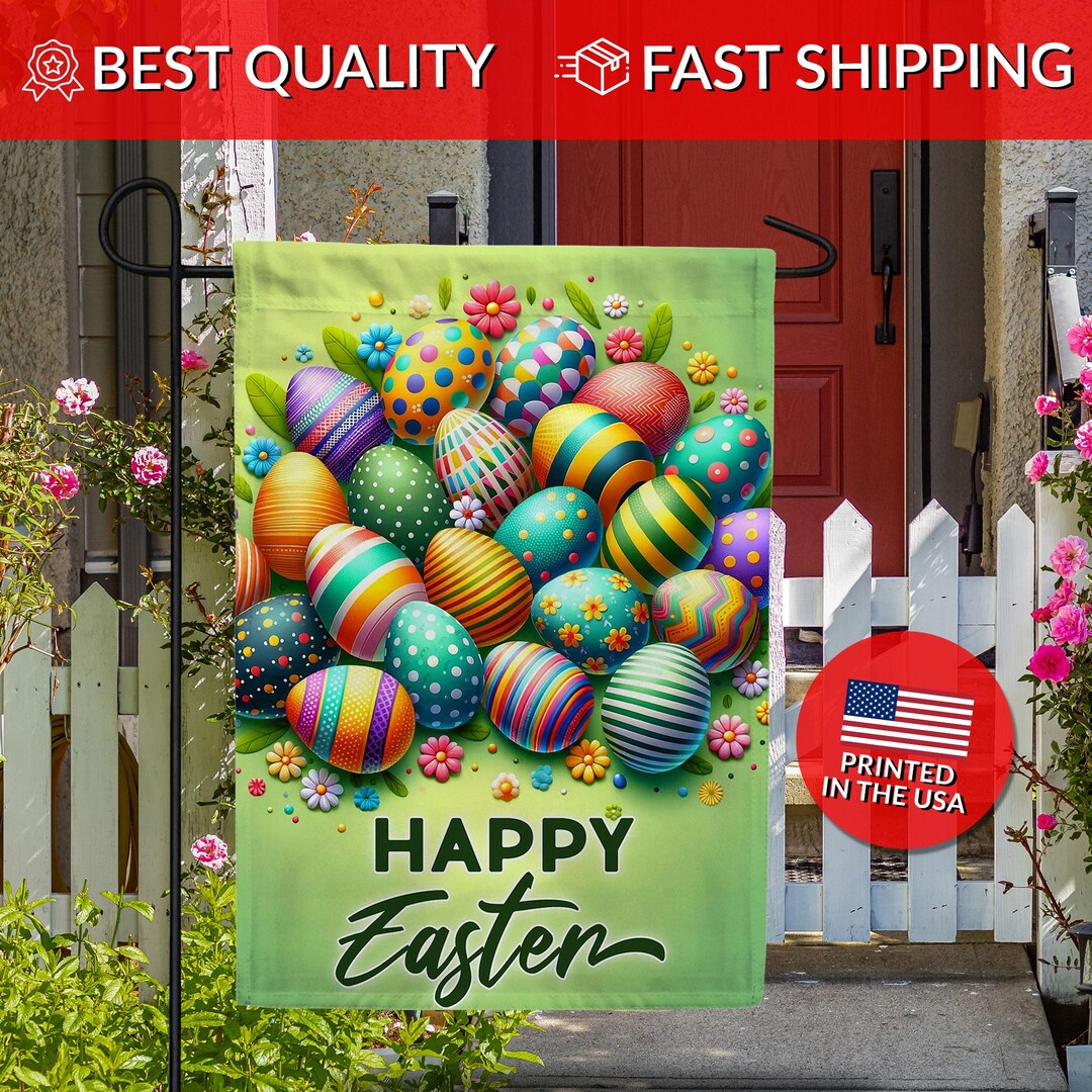 Happy Easter Egg Double Sided Flag - Happy Easter With Egg Flag, Easter ...