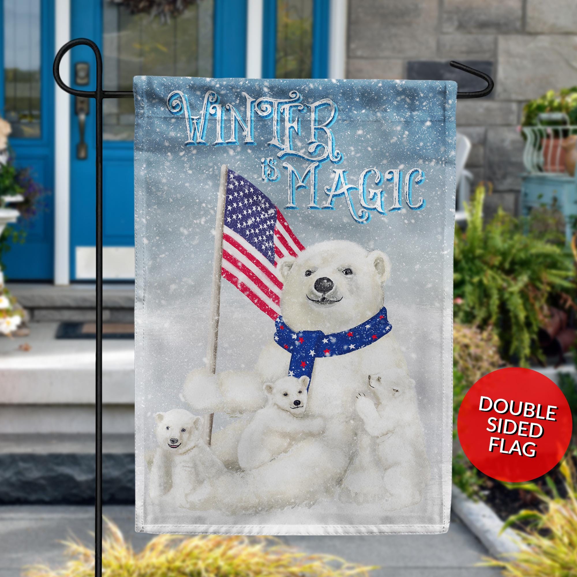 Winter is Magic Polar Bear Flag Patriotic Winter Flag, American Flag ...