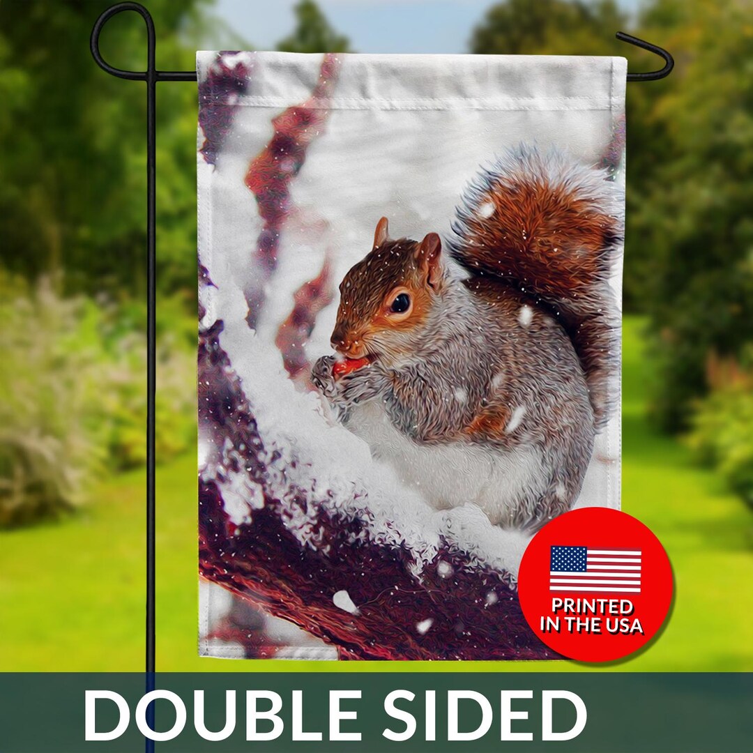 Winter Squirrel Garden Flag – Double Sided, Snowy Branch - Etsy