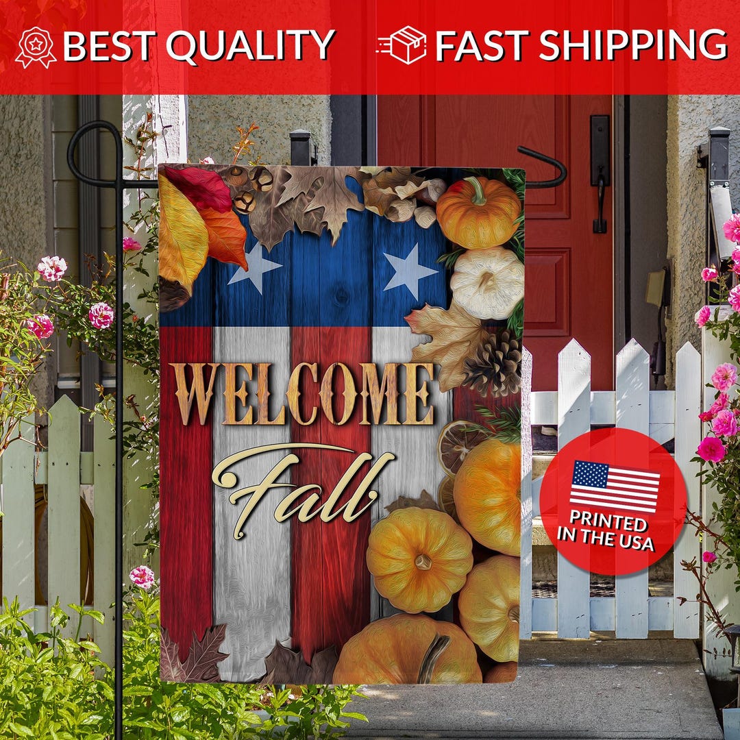 Stars and Stripes Fall Welcome Garden Flag - Patriotic Garden Flag ...