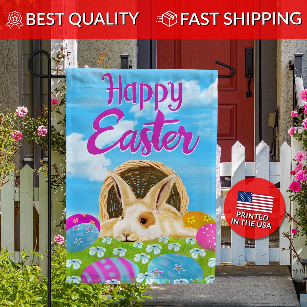 Happy Easter Bunny Double Sided Flag - Cute Easter Bunny Flag, Easter ...