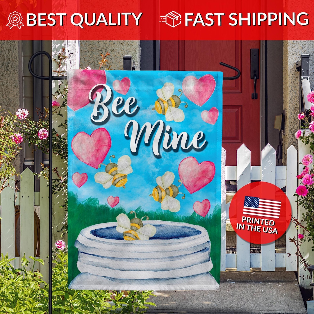 Bee Mine Double Sided Flag -valentine Bee Flag, Bee Mine Decor, Cute ...