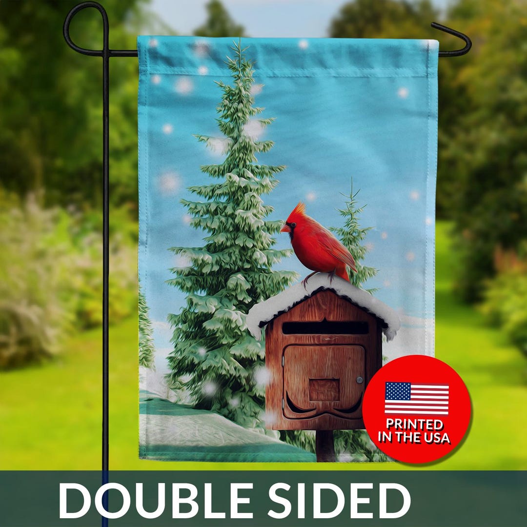 Winter Delivery Double Sided Flag - Cardinal Mailbox, Winter Scene, Red ...
