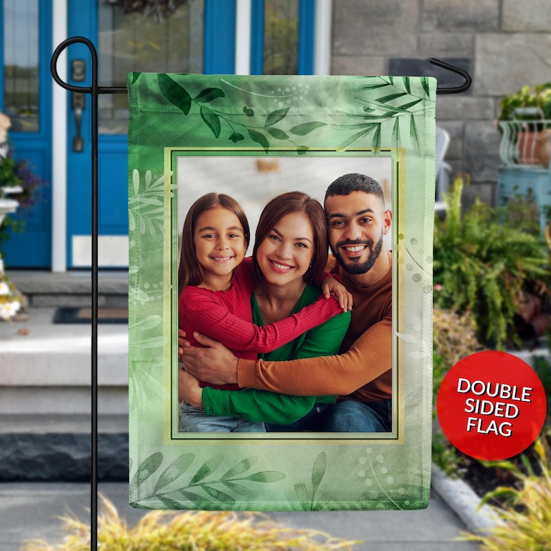 Custom Photo Garden Flag - Green Leaves Personalized Message - Etsy