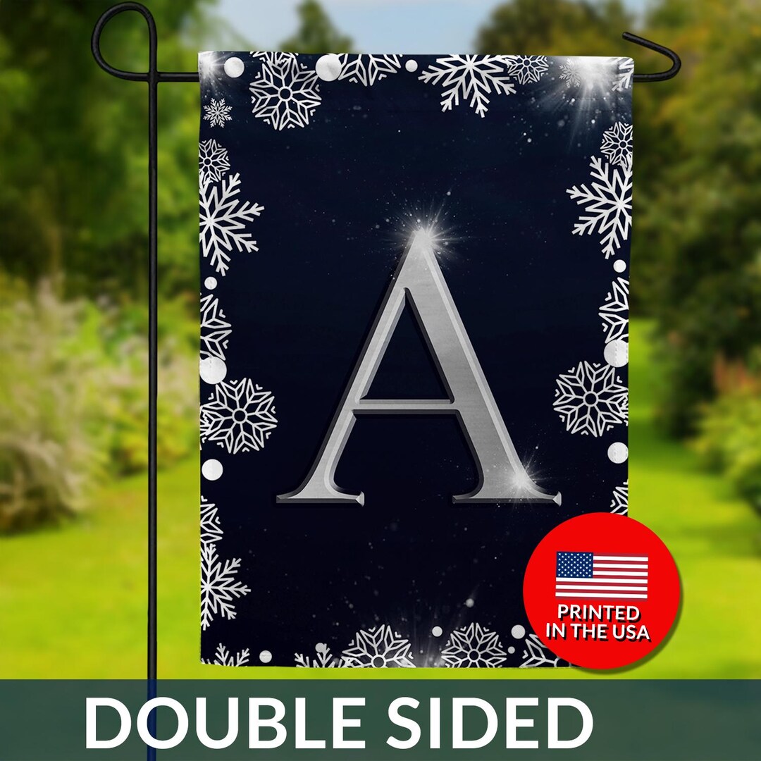 Silver Snowflakes Monogram Double Sided Flag - Winter Garden Flag ...