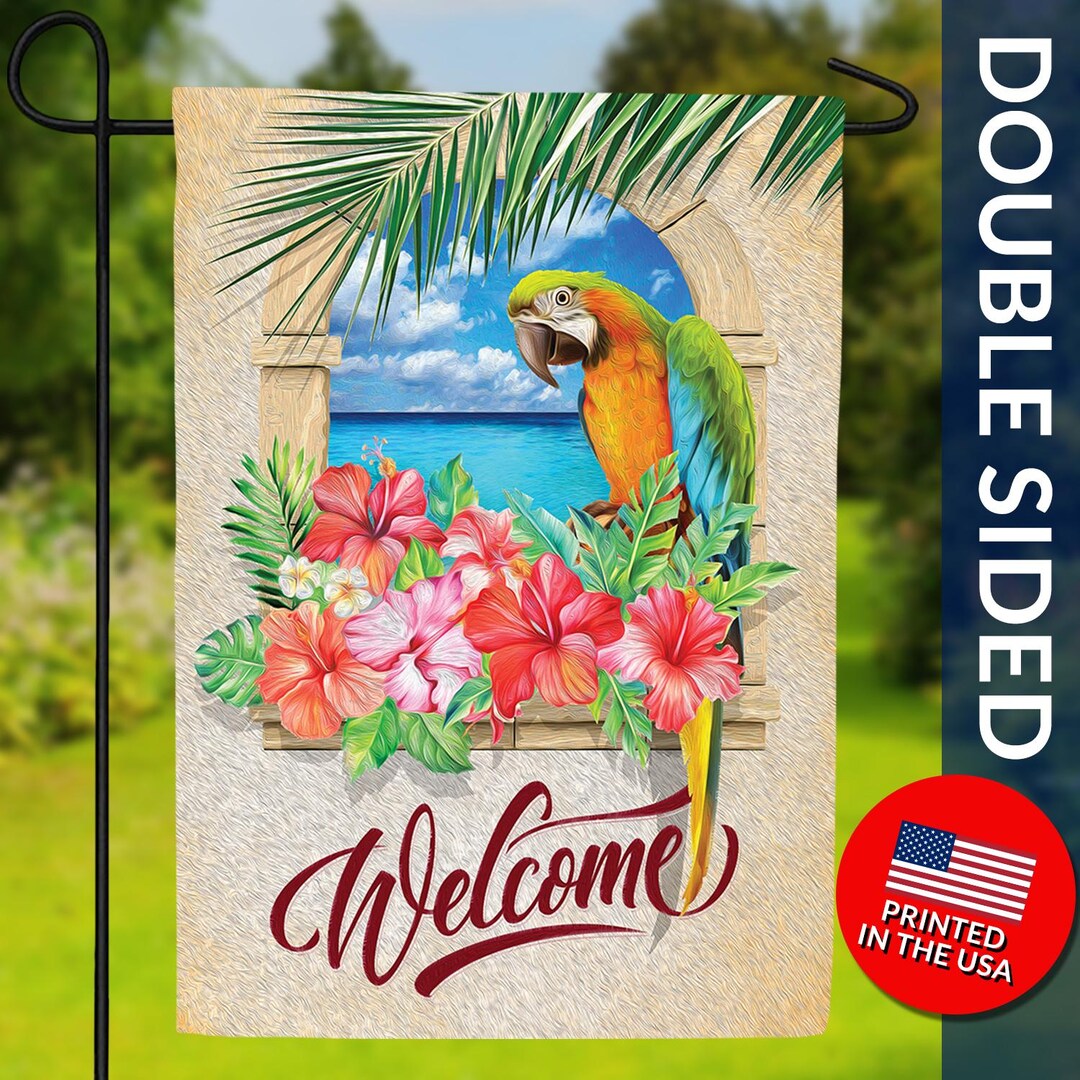 Tropical Welcome Flag - Parrot Flag, Tropical Decor, Welcome Flag ...