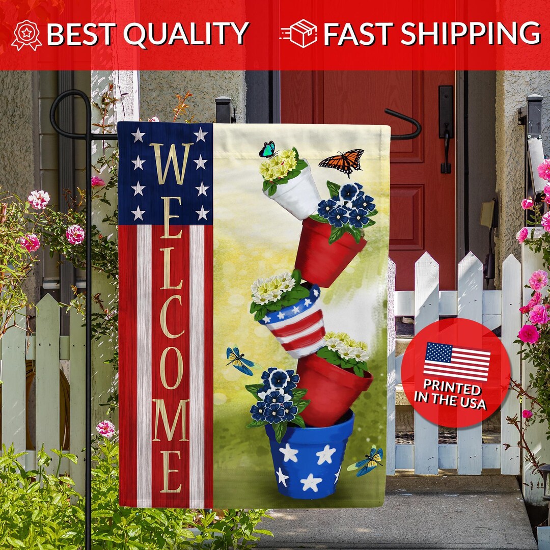 Patriotic Welcome Flag - Patriotic Decor, Summer Flag, Welcome Flag ...