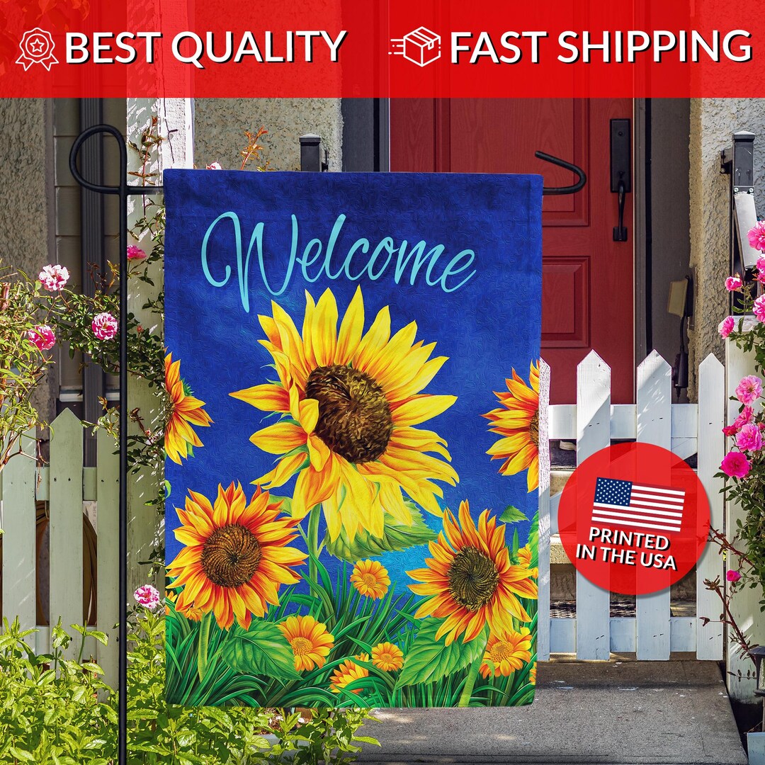 Sunflower Welcome Flag - Yellow Sunflowers Summer Yard Decoration ...