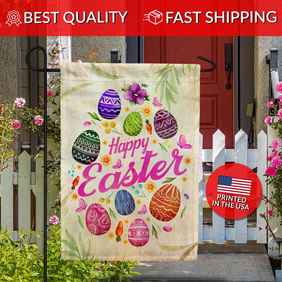 Colorful Easter Egg Double Sided Flag - Happy Easter With Egg Flag ...
