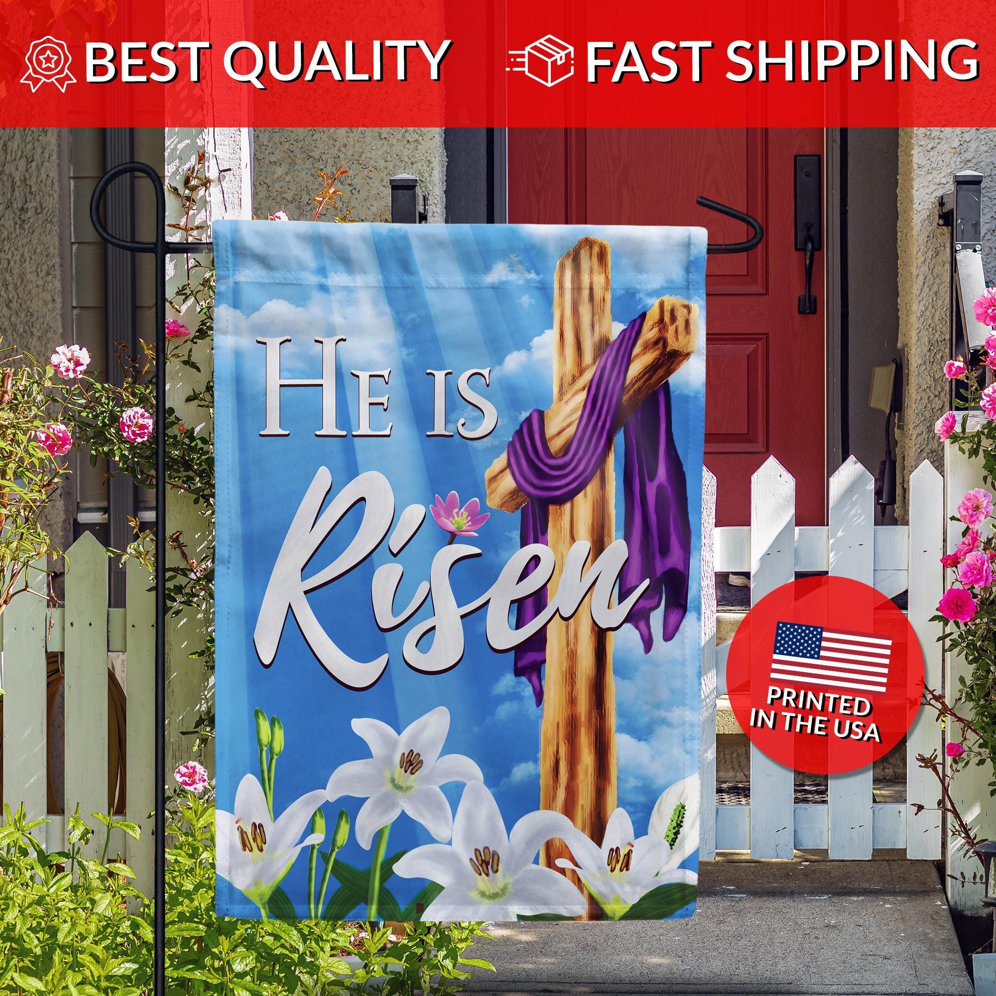 He is Risen Garden Flag Easter Cross Flag, Lilies Easter Flag ...
