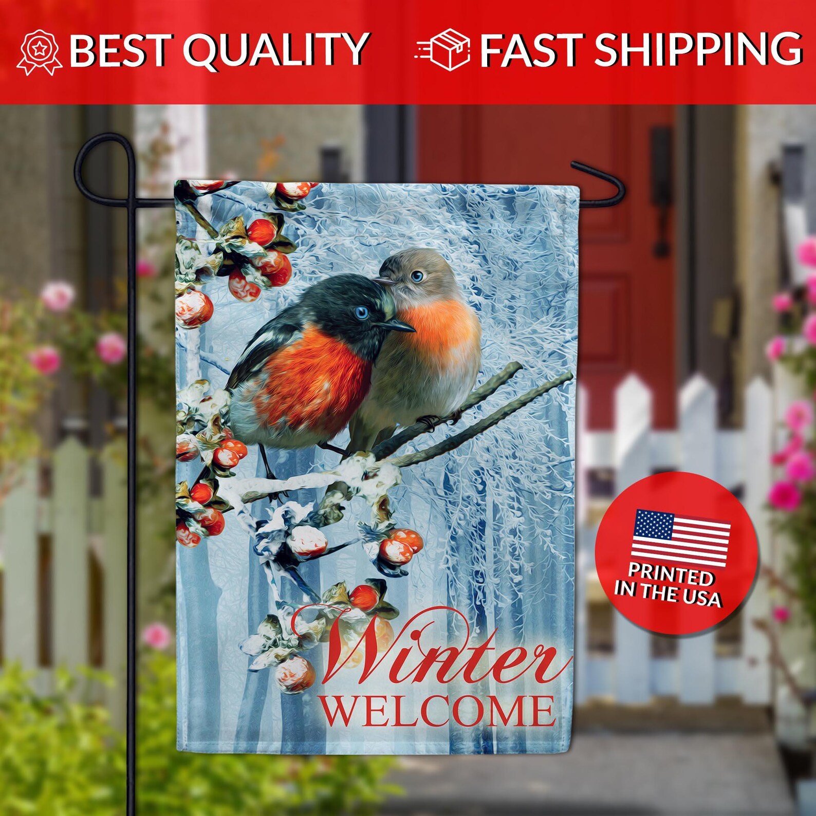 Winter Welcome Birds Flag Winter Flag, Snowy Bird, Winter Welcome ...