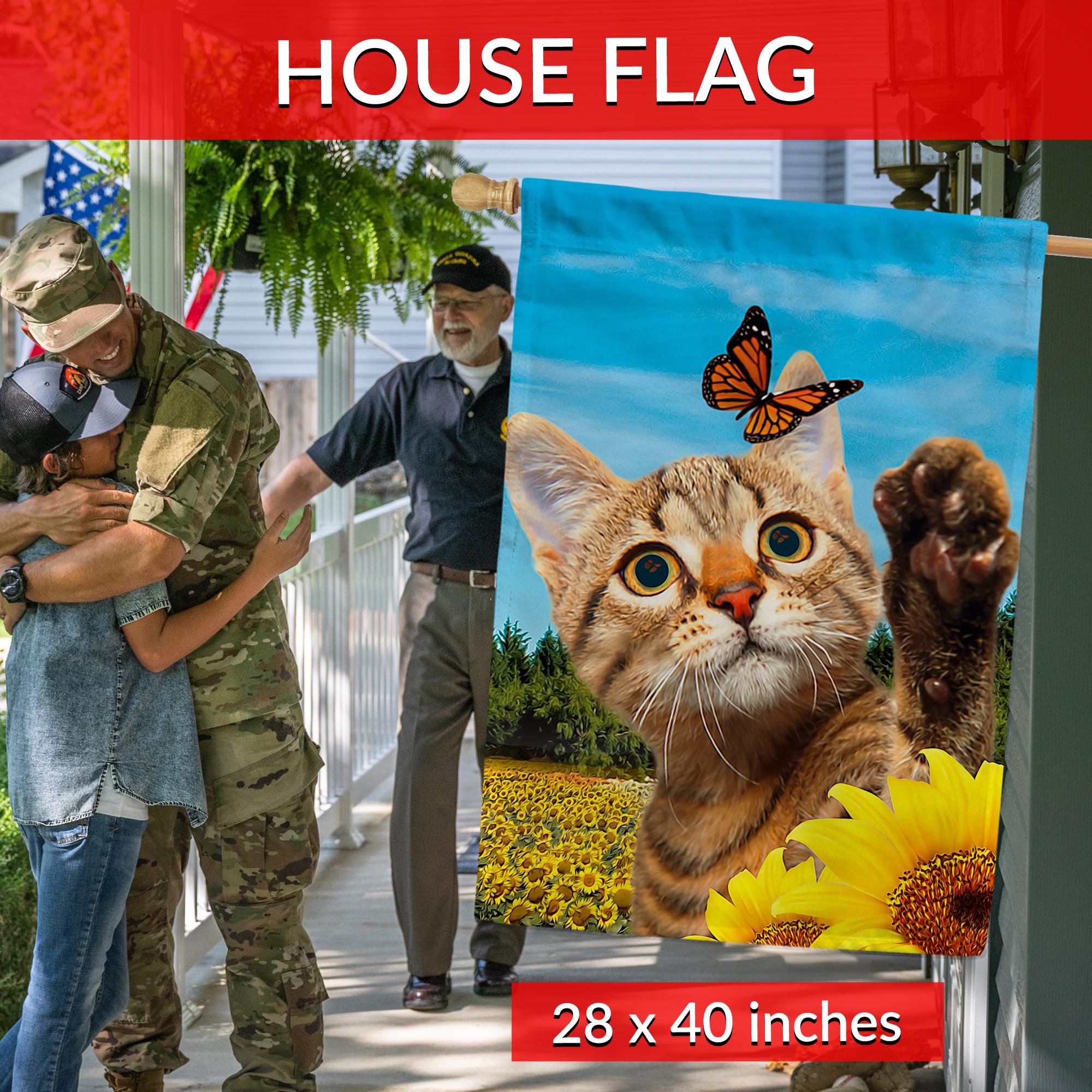 Playful Tabby Cat Flag Tabby Cat Flag, Butterfly Decor, Playful Cat ...