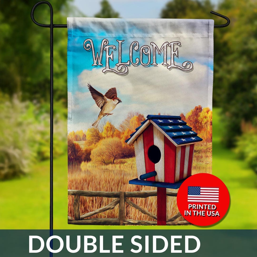 American Birdhouse Welcome Flag – Double Sided Patriotic Fall Decor - Etsy
