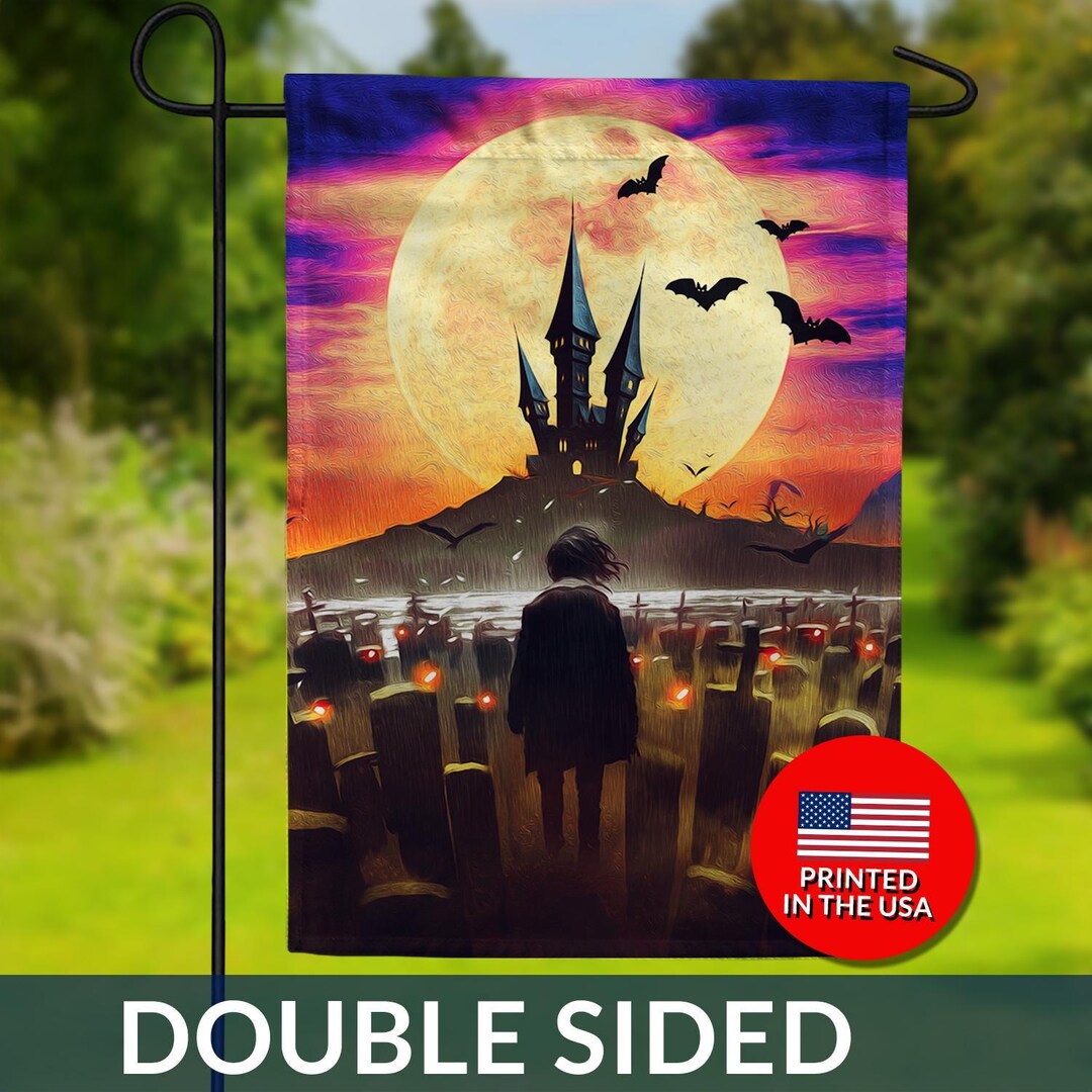 Halloween Cemetery Flag – Gothic Castle, Full Moon, Bats - Etsy