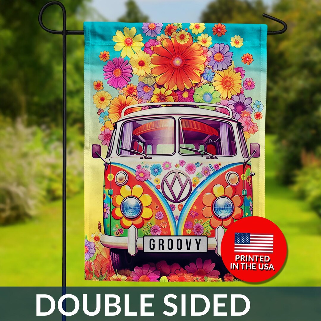 Hippie Flower Van Flag – Double Sided Retro Garden Decor - Etsy