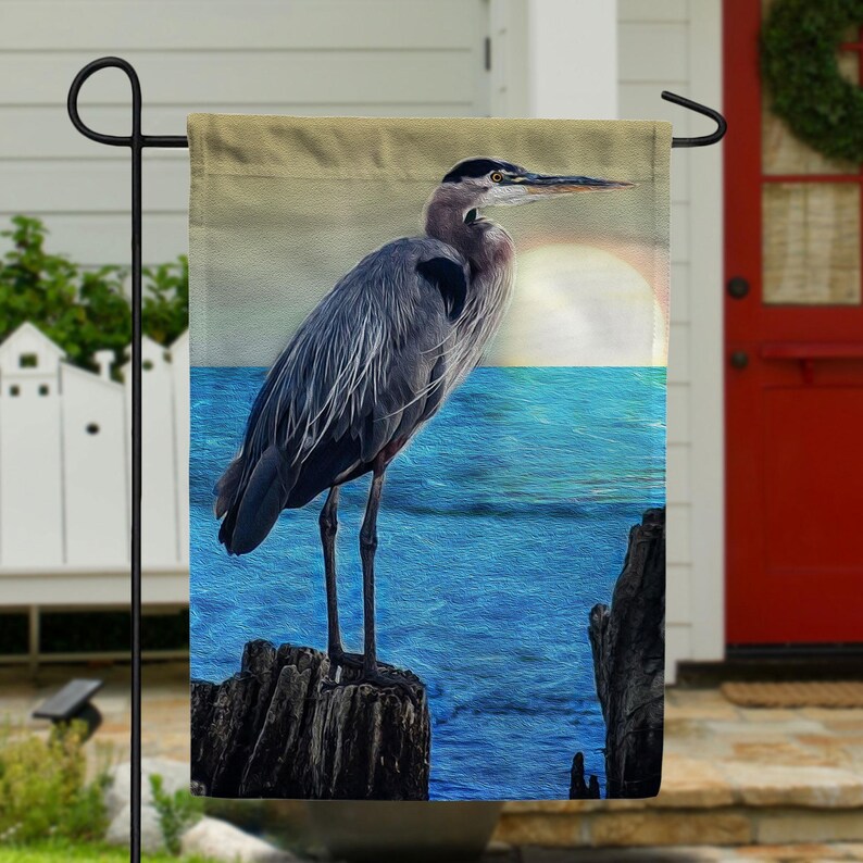 Heron Ocean Sunset Flag – Double Sided Coastal Bird Decor - Etsy