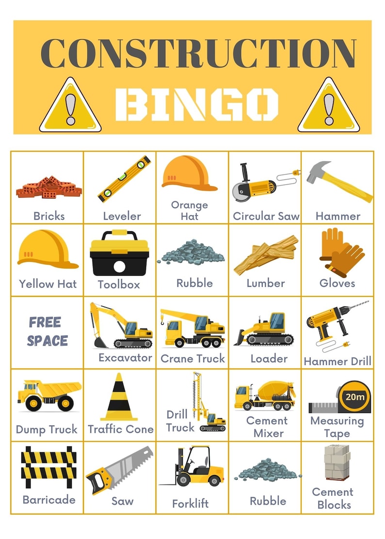 Construction Bingo - Etsy