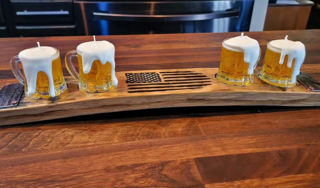 Rustic 18in Whiskey Barrel 4 Mini Beer Mug Candle Holder Made From a ...