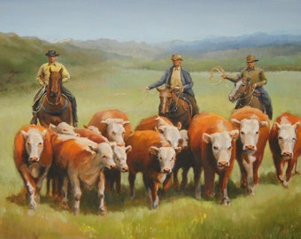 Cattle Drive Painting - Etsy