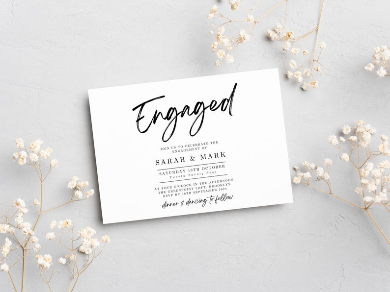 Engagement Party Invitation 7 in X 5 in - Minimalist Design - Two ...