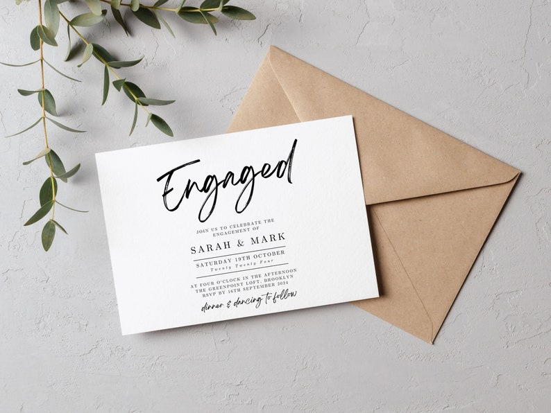 Engagement Party Invitation 7 in X 5 in - Minimalist Design - Two ...