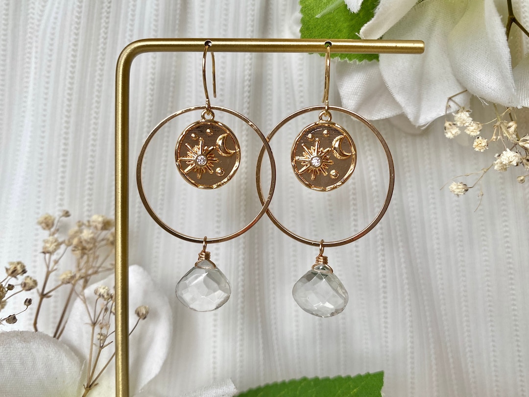 Celeste 18k Gold Plated Crystal Hoops - Clear Quartz Teardrops, Zircon ...