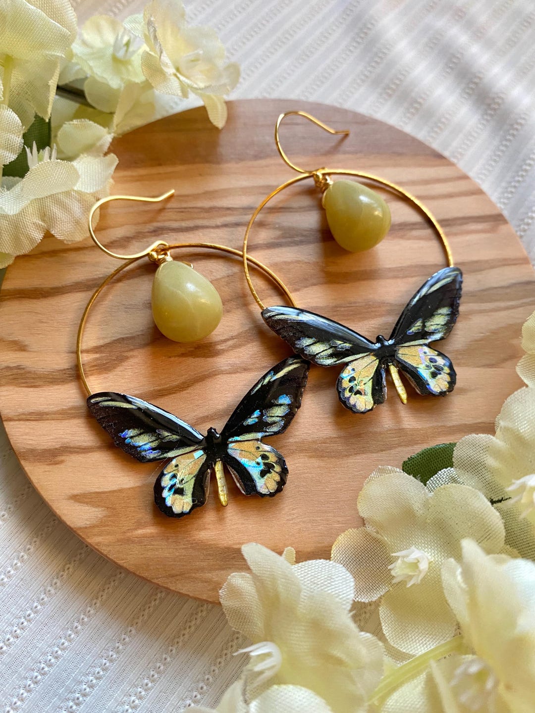 Holographic Rothschild Birdwing Butterfly Hoop Earrings - Faux Resin ...