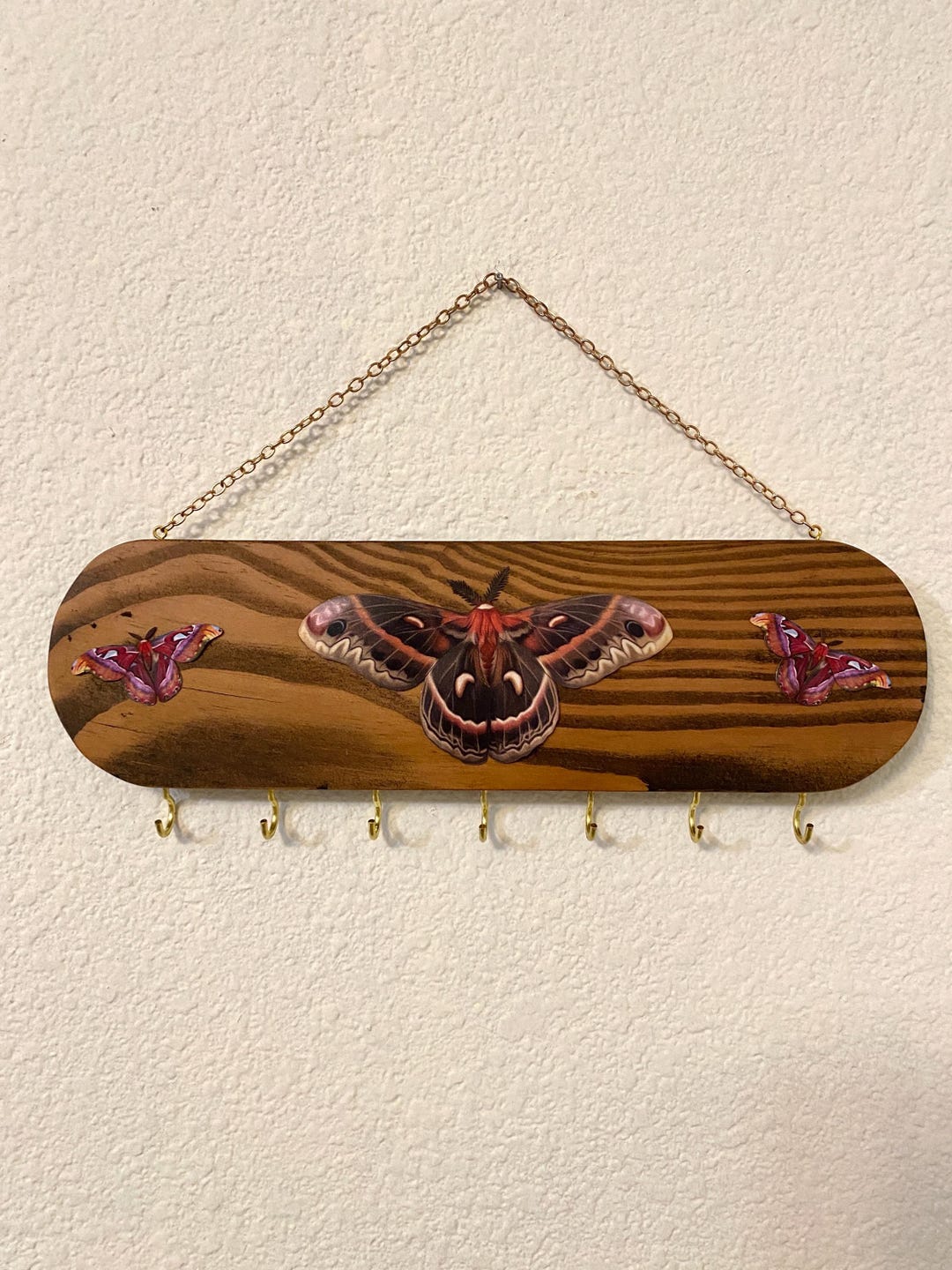 Cecropia Moth & Mini Atlas Moths Upcycled Dark Brown Stained Key ...