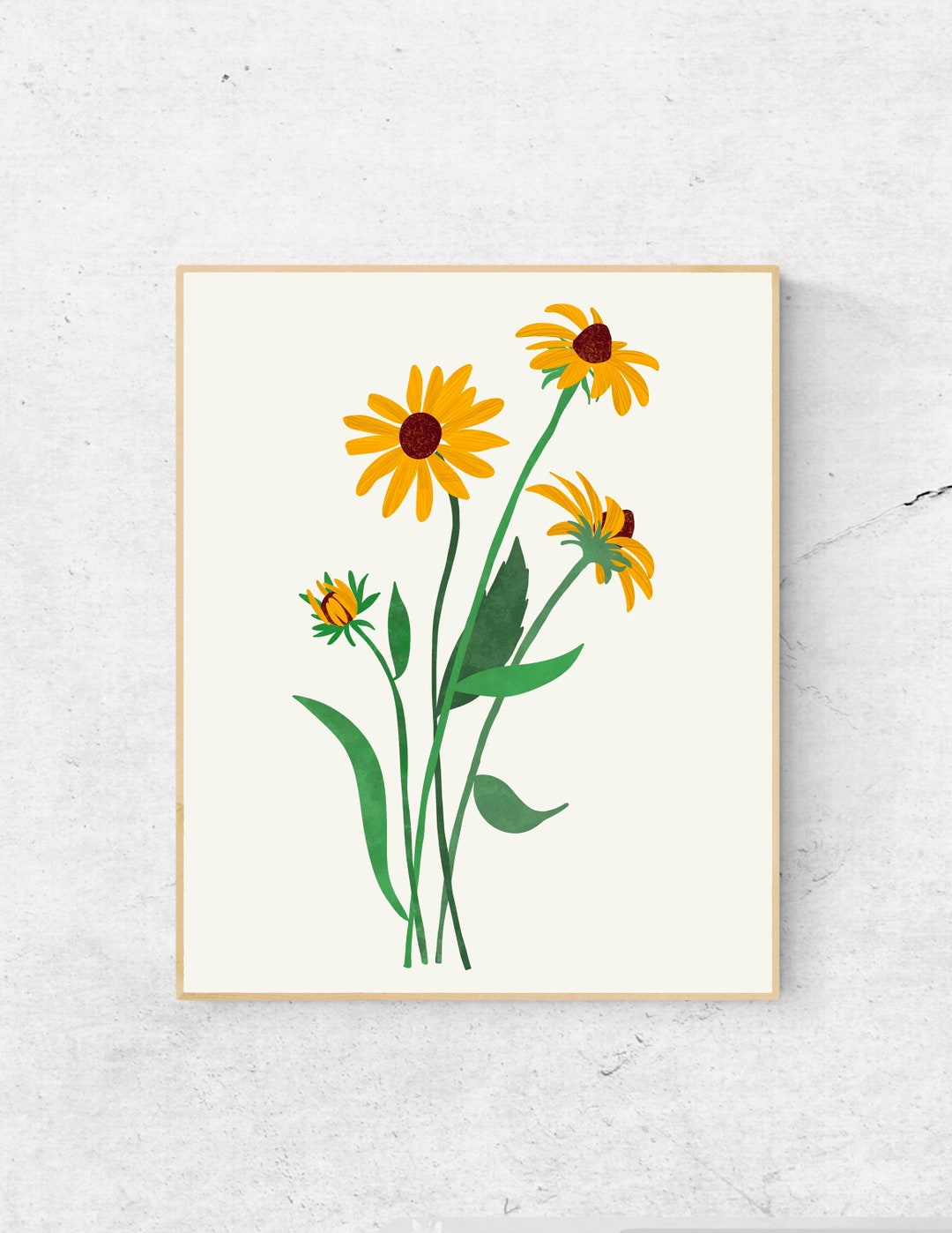 Black Eyed Susan, Retro Trendy Aesthetic Print, 70s Vintage, Vibrant ...