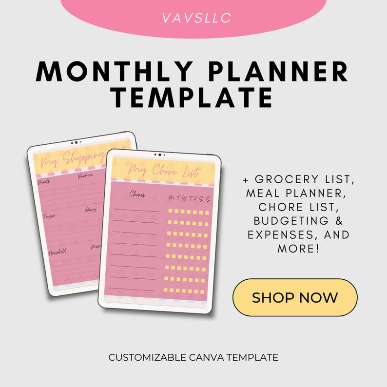 Monthly Planner Template - Canva Template - Printable - Customizable - Etsy