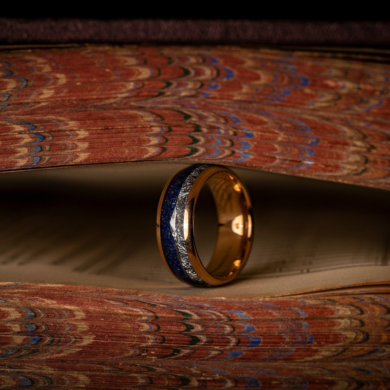 Rose GOLD & LAPIS LAZULI Wedding Band Meteorite Wedding Band - Etsy