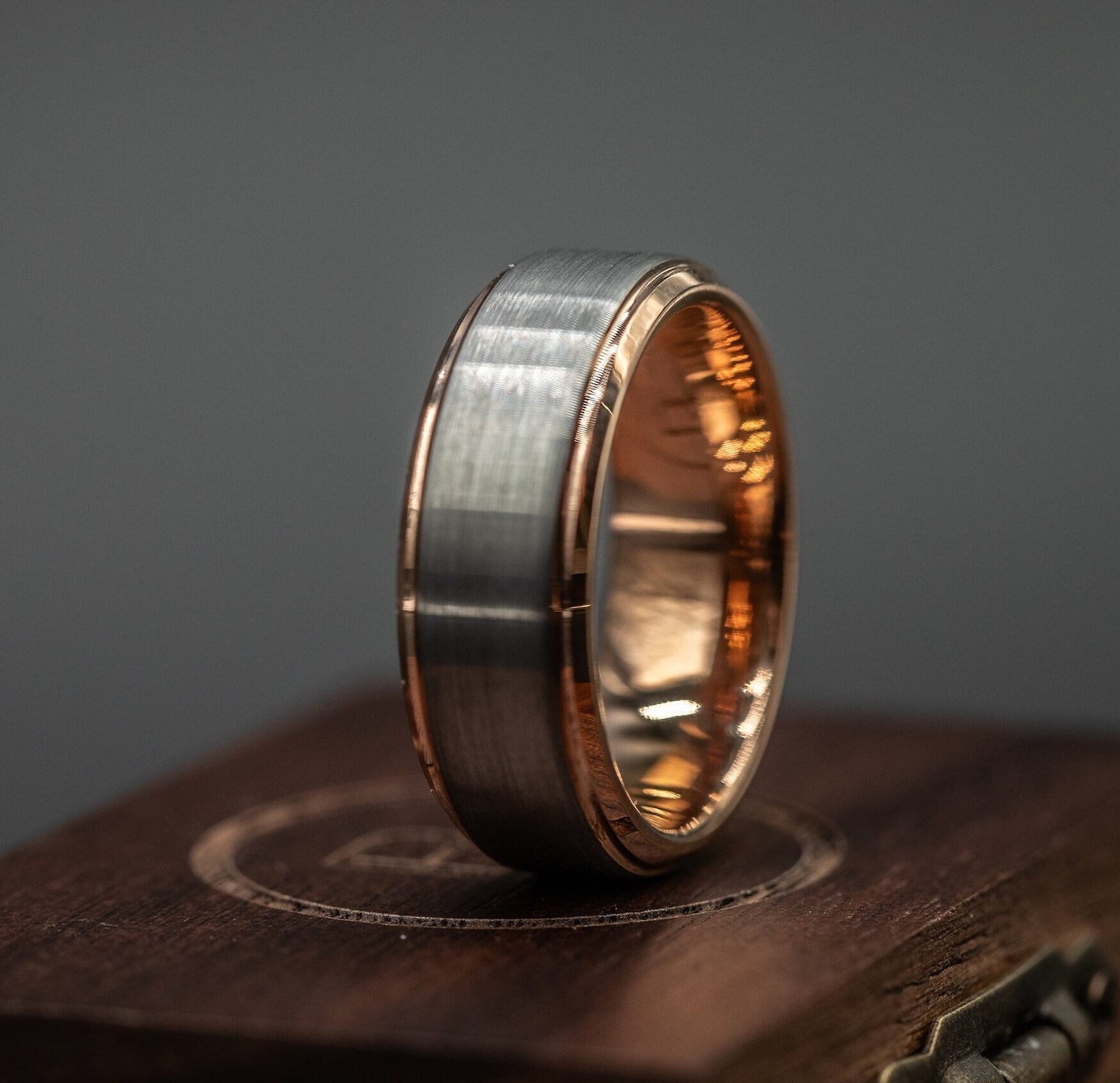 Rose Gold & Silver Wedding Band - Men's Unique Engagement Ring 8mm ...