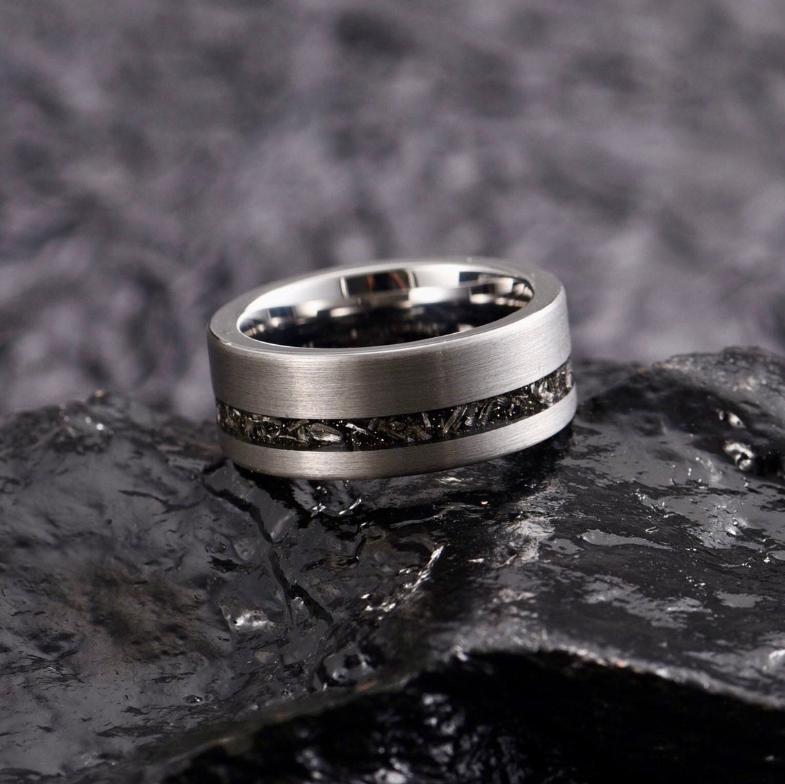 SILVER METEORITE RING Meteorite Wedding Ring Real Meteorite - Etsy