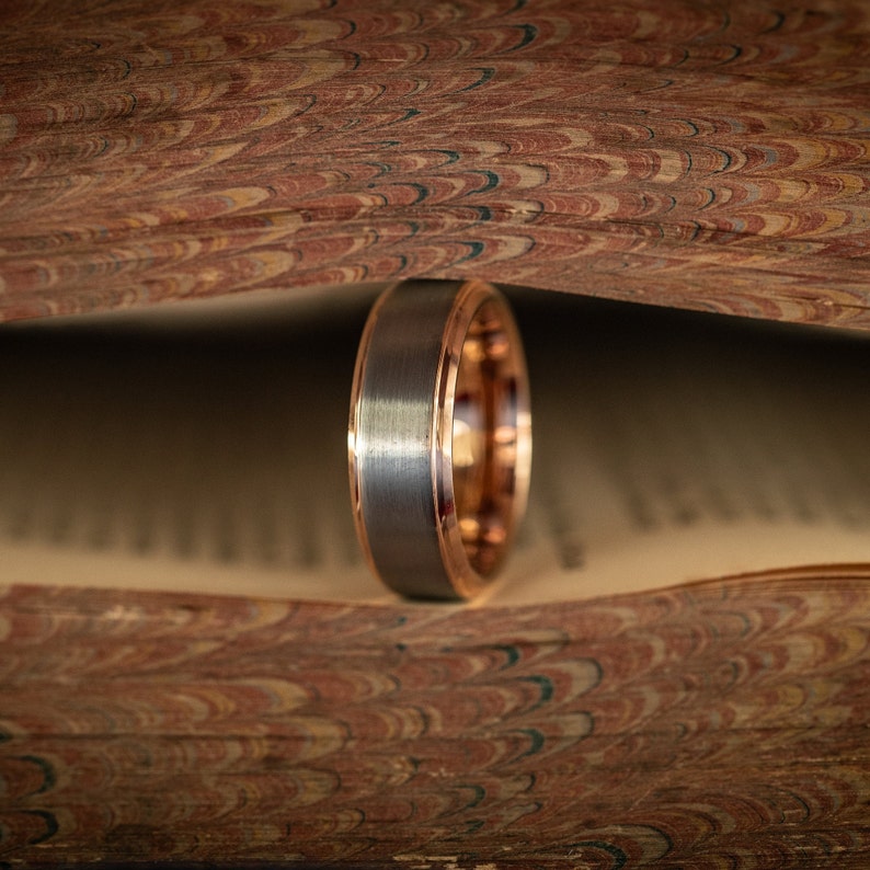 Rose Gold & Silver Wedding Band - Men's Unique Engagement Ring 8mm ...