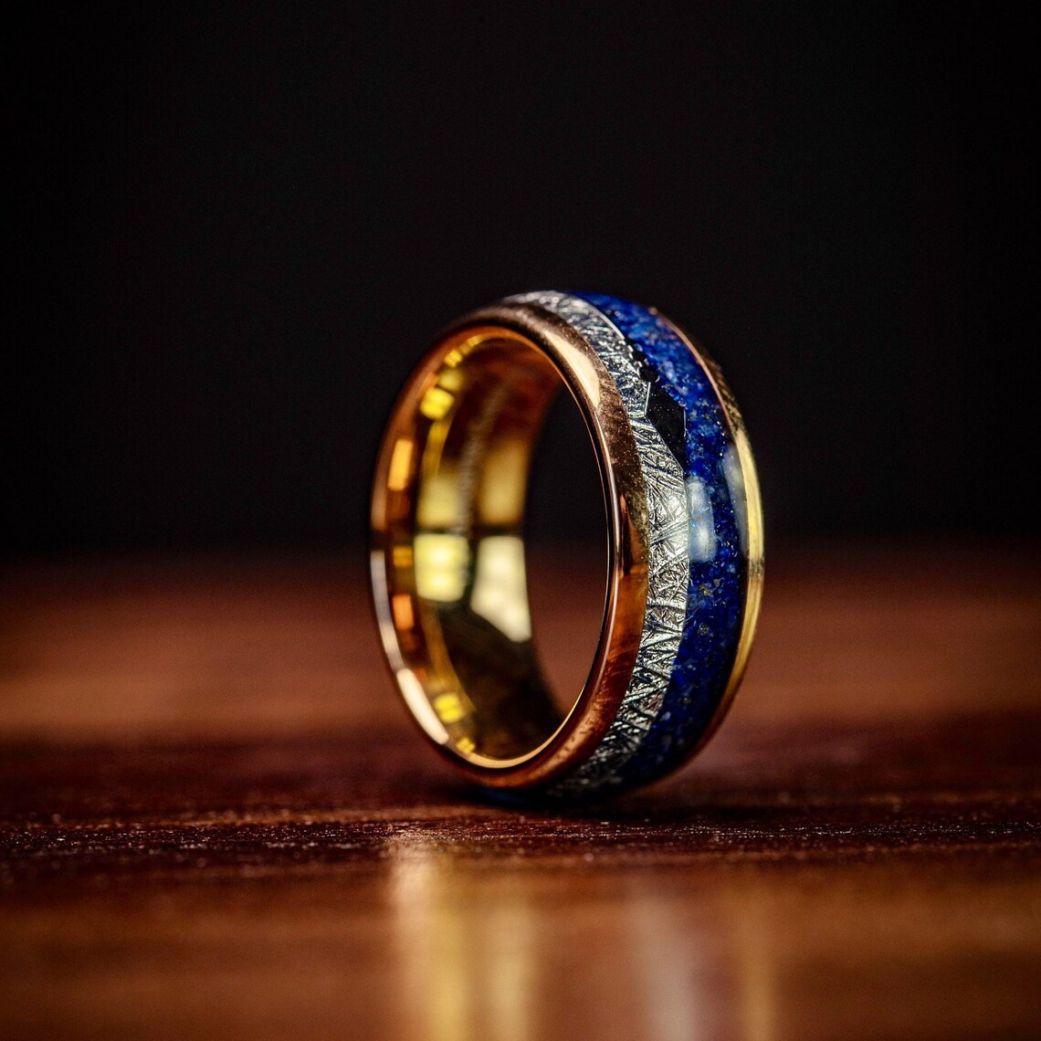 Rose GOLD & LAPIS LAZULI Wedding Band Meteorite Wedding Band - Etsy