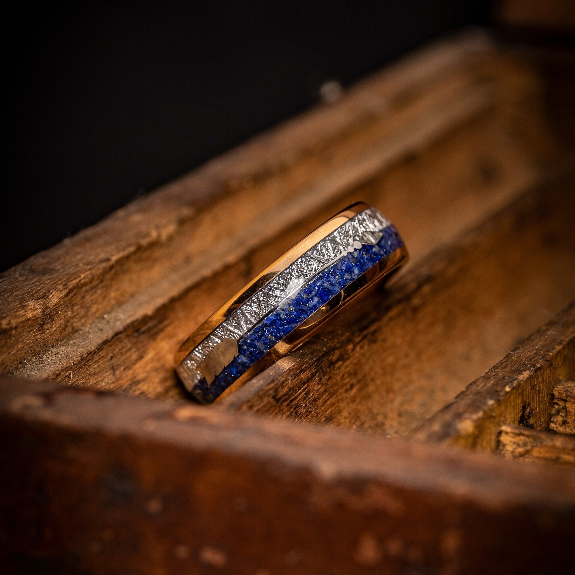 Rose GOLD & LAPIS LAZULI Wedding Band Meteorite Wedding Band - Etsy